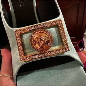 Versace | Shoes | Versace Blue Tribute Medusa Logo Crystal Satin ...